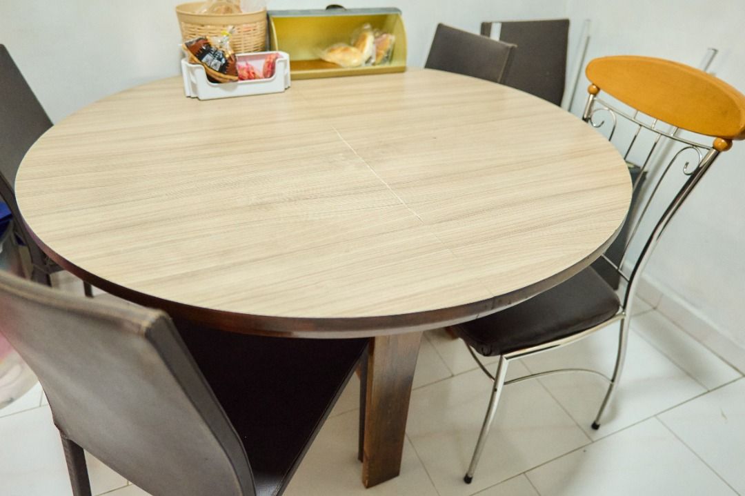 Custom Extendable Big Round Dining Table with solid wood legs ...
