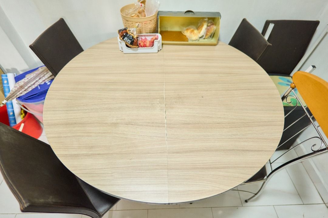 Custom Extendable Big Round Dining Table with solid wood legs ...