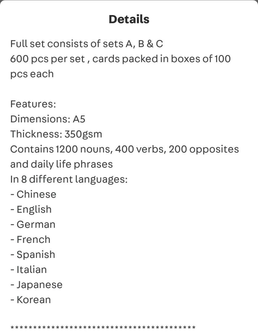 Brand New Shichida Words Flashcards Set A, B OR C @ $80 per set Only ...