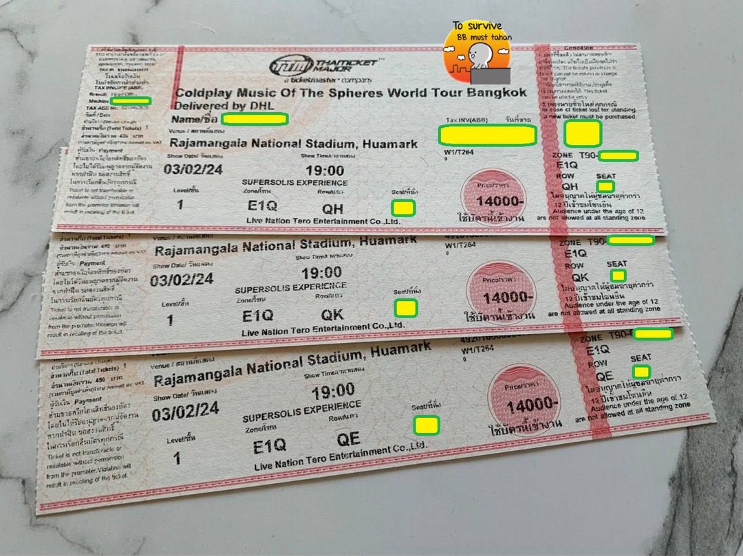 Coldplay MOTS Bangkok 3 Feb 2024 (Saturday) [VIP SUPERSOLIS] 1 ticket ...