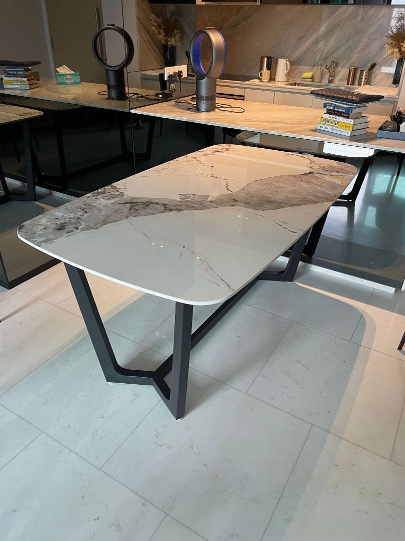 Dining table, 6 seater, marble inspired porcelain, Furniture & Home ...