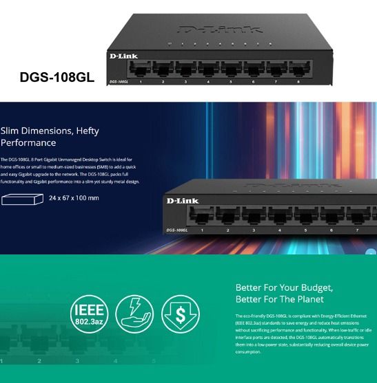 D-Link DGS-105GL 5 Port / DGS-108GL 8 Port Gigabit Metal Unmanaged ...