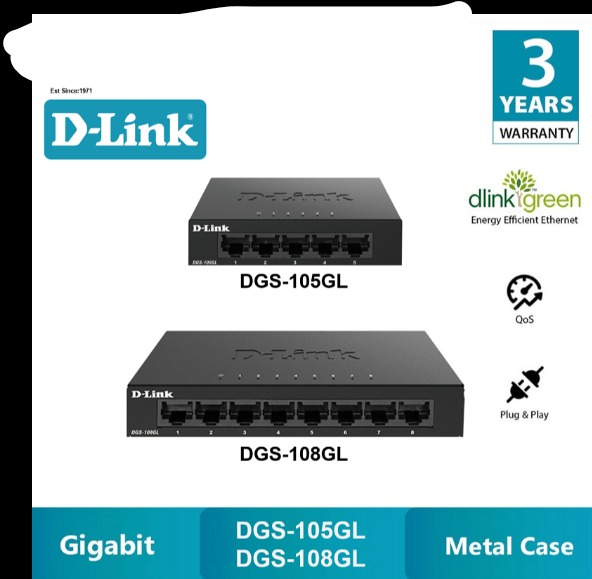 D-Link DGS-105GL 5 Port / DGS-108GL 8 Port Gigabit Metal Unmanaged ...