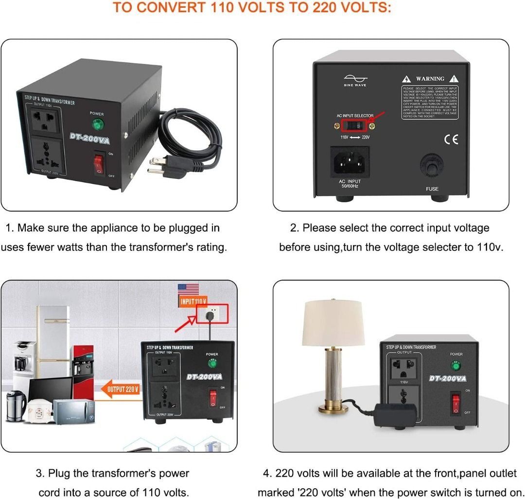 DT-200VA 200W Voltage Converter Transformer (220V to 110V, 110V to 220V) 200W Up/Down Converter ...