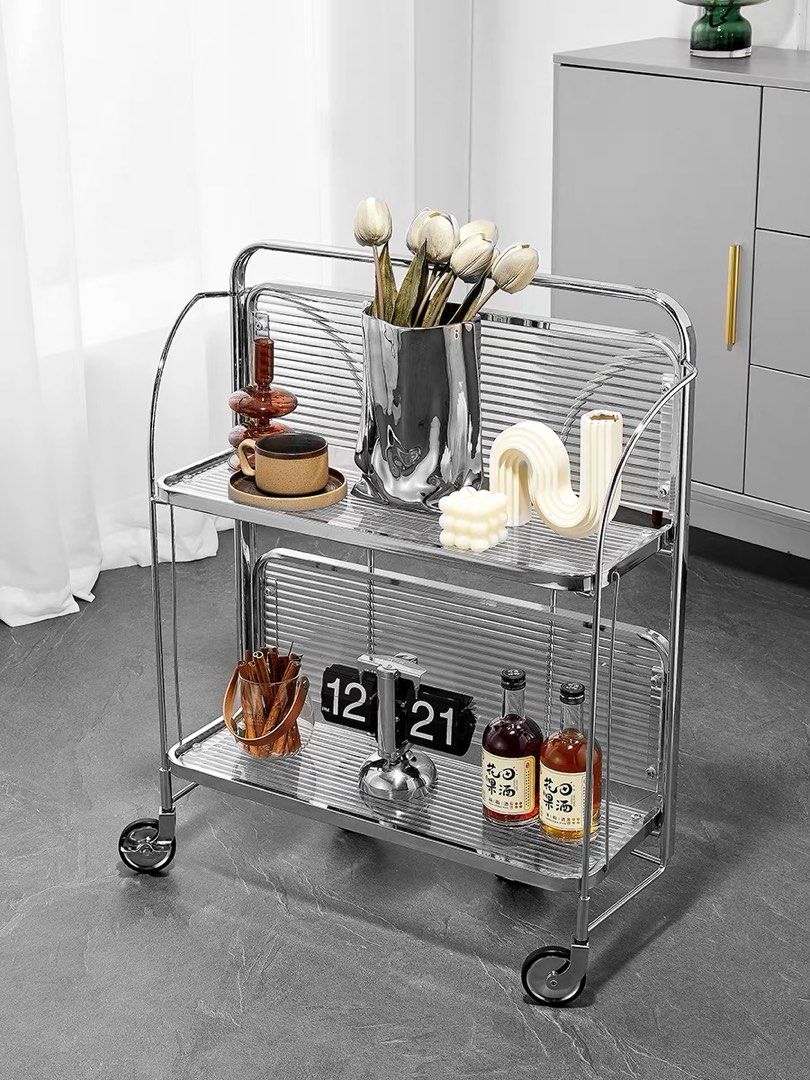 Fluted Glass side table / push cart / trolley, Furniture & Home Living ...