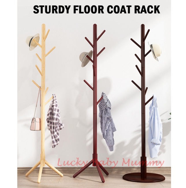 [FREE DELIVERY] Solid Wood Standing Clothes Hanger Hat Free Stand Coat ...
