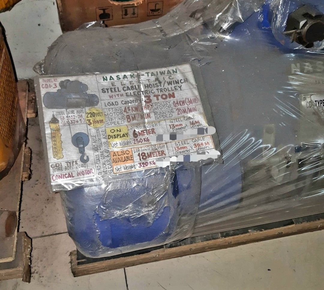 3tons HOIST WINCH WITH TROLLEY STEEL CABLE HOISTS NASAKI TAIWAN WIRE ...