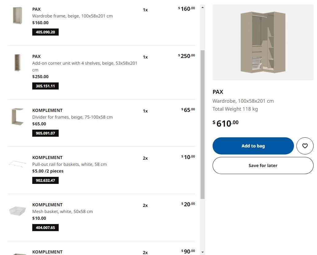 IKEA PAX Open Wardrobe (Corner), Furniture & Home Living, Furniture ...