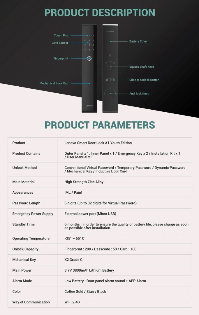 Lenovo Digital Lock - Smart Lock A1 Youth Edition, Furniture & Home ...