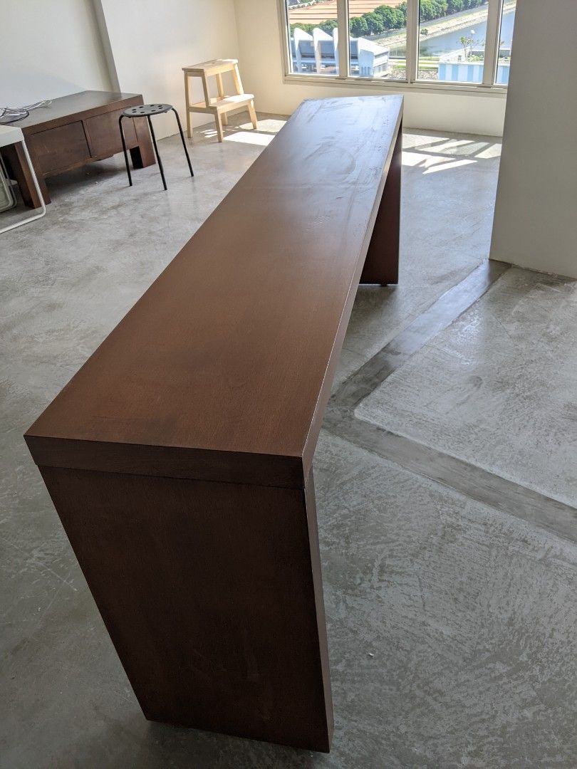 Long wooden tablet/tv console with wheels, Furniture & Home Living ...