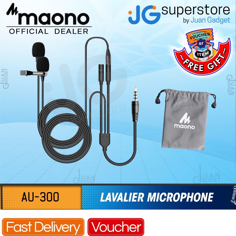 Maono AU-300 Lavalier Microphone Clip-on Dual Mic with 3.55mm Stereo ...