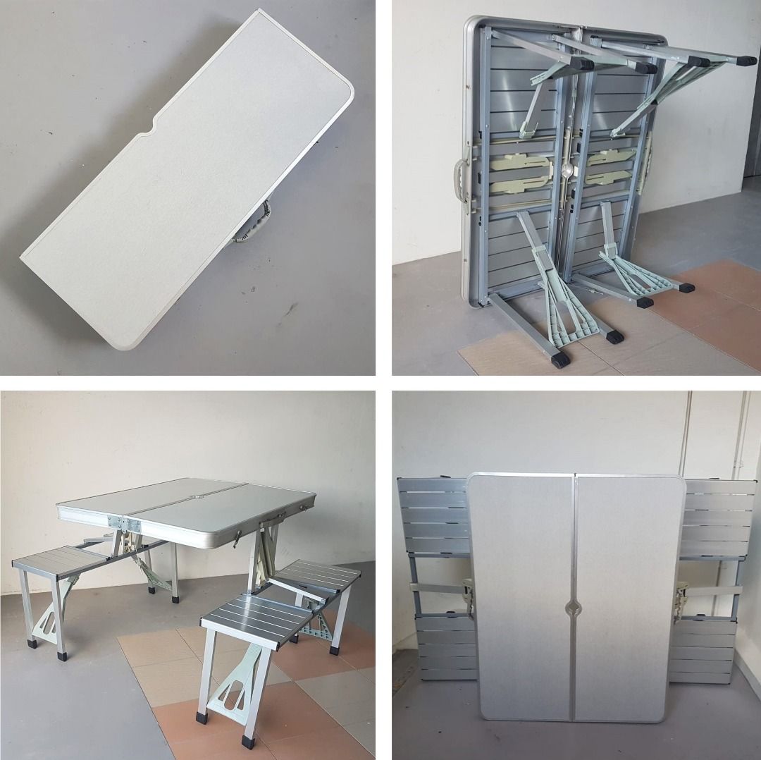 Multi-Purpose Portable Table with attached chairs, Foldable Table and ...