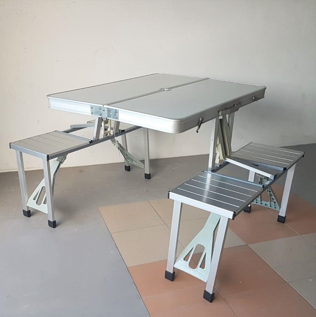 Multi-Purpose Portable Table with attached chairs, Foldable Table and ...