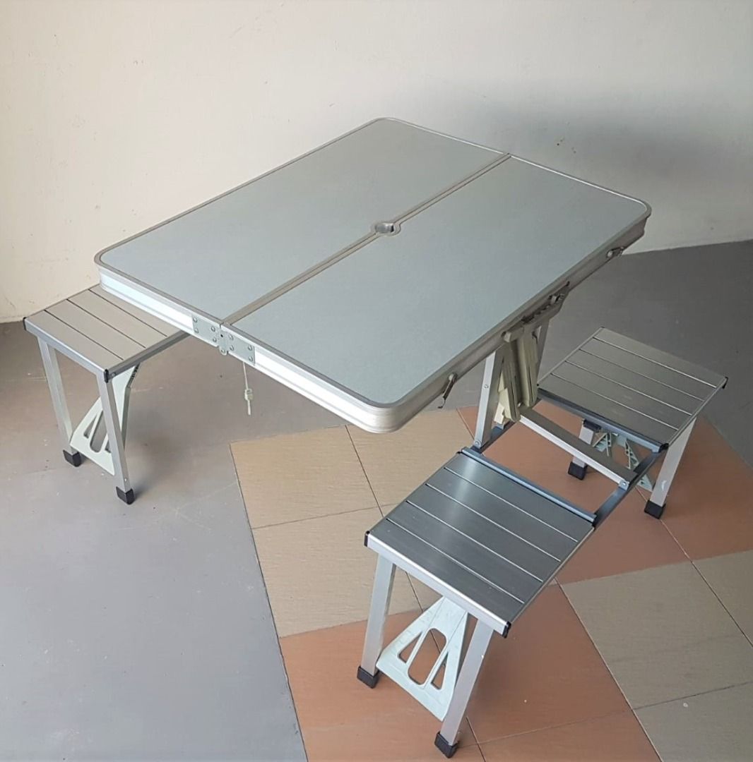 Multi-Purpose Portable Table with attached chairs, Foldable Table and ...
