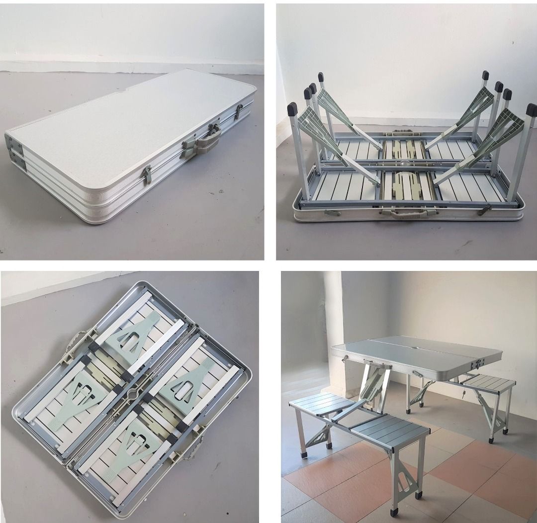 Multi-Purpose Portable Table with attached chairs, Foldable Table and ...