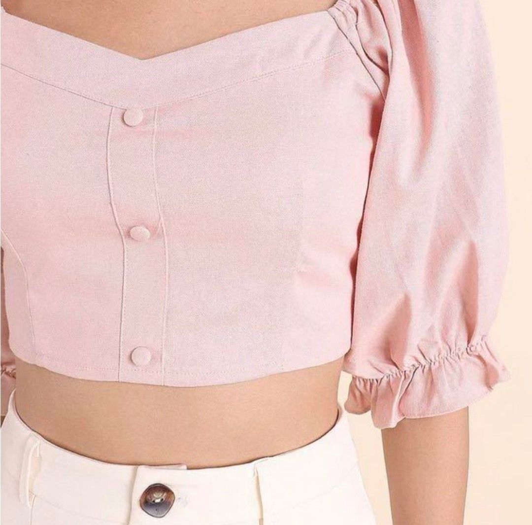 Neonmello Abella Puff Sleeve Cropped Top in French Pink, Women's ...