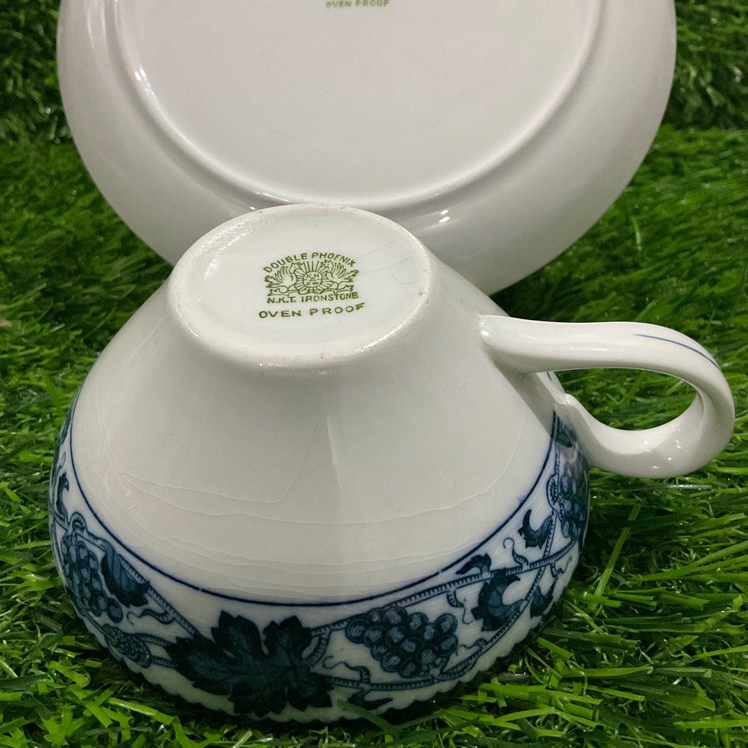 Nikko Double Phoenix NKT Ironstone Oven Proof Crackle Design Blue Grape ...