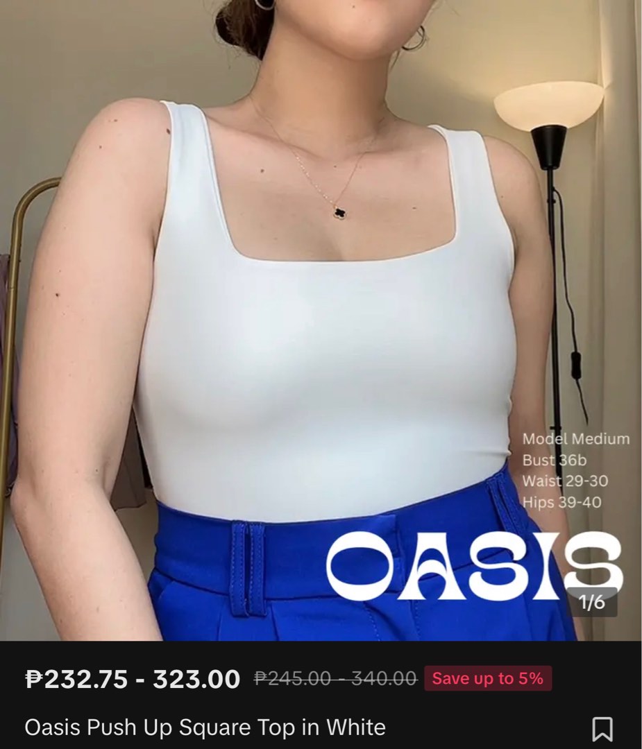 Oasis Push Up Square Top in White XL, Women's Fashion, Tops, Sleeveless ...