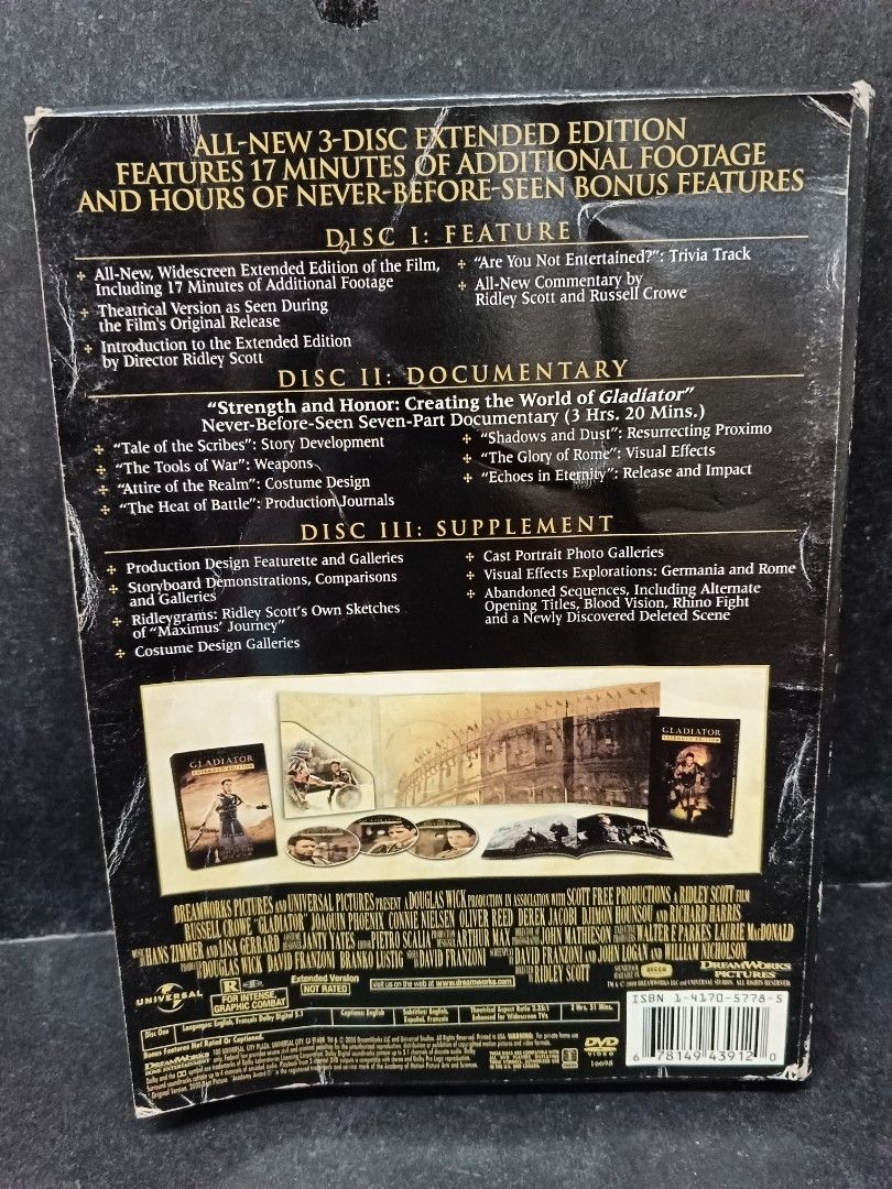 Original DVD: Russell Crowe GLADIATOR Extended Edition (Region 1 ...