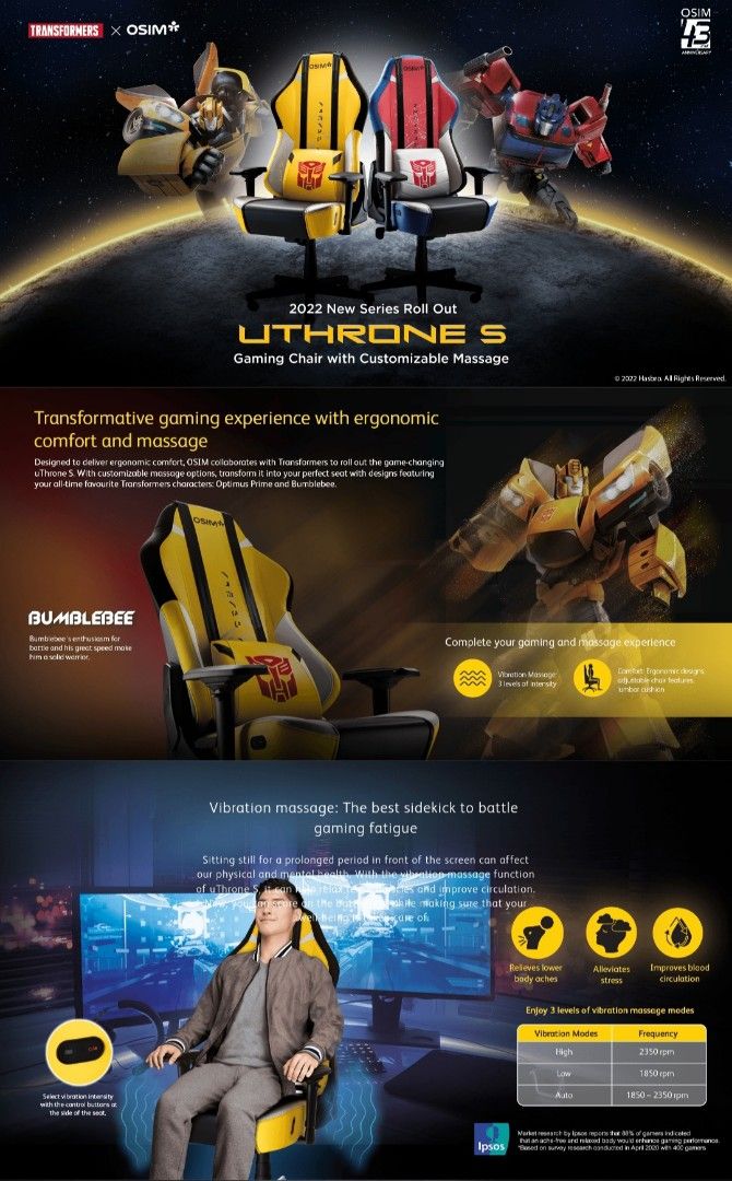 OSIM uThrone S Transformers Edition gaming chair, Furniture & Home ...