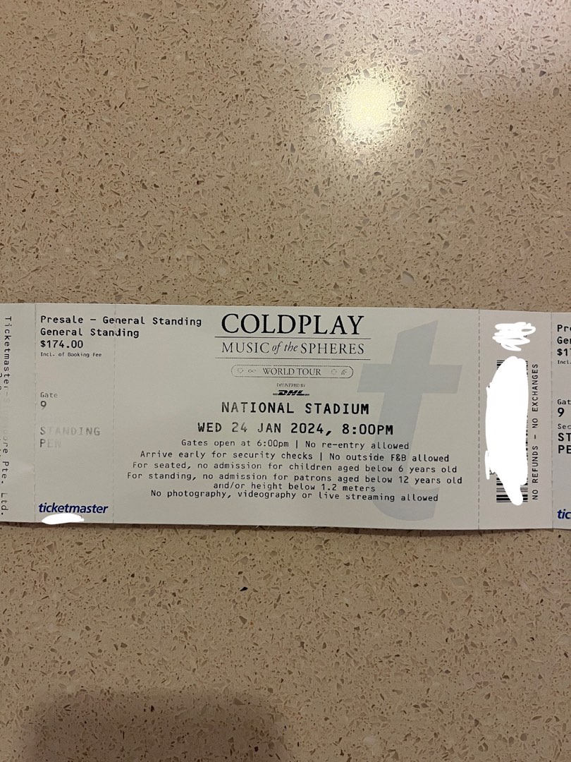 2X Physical Tickets 24 January Coldplay Standing , Tickets & Vouchers ...