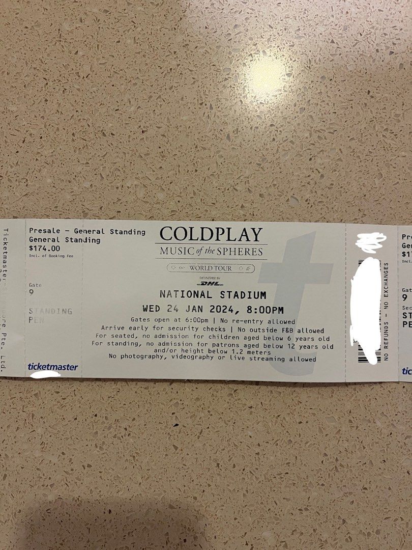 1X Physical Tickets 24 January Coldplay Standing , Tickets & Vouchers ...