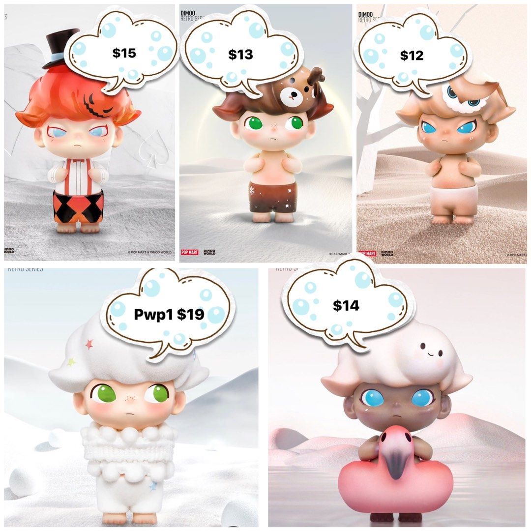 Popmart pop mart Dimoo Retro Snowball/Angel Devil/Rabbit/Joker/Flamingo ...