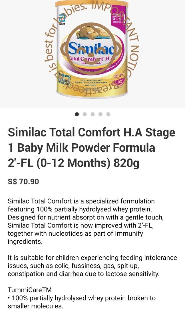Similac total comfort HA stage 1, Babies & Kids, Nursing & Feeding ...