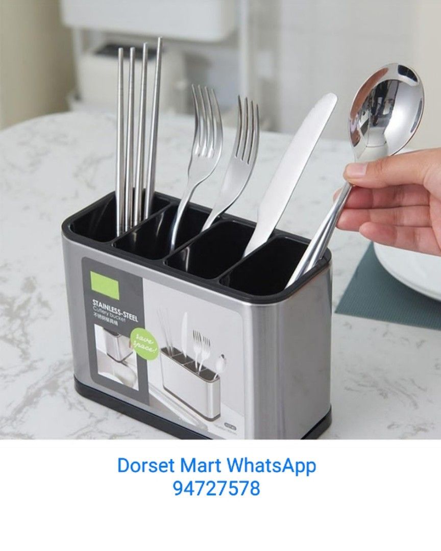 Stainless Steel Cutlery Bucket, Furniture & Home Living, Kitchenware ...