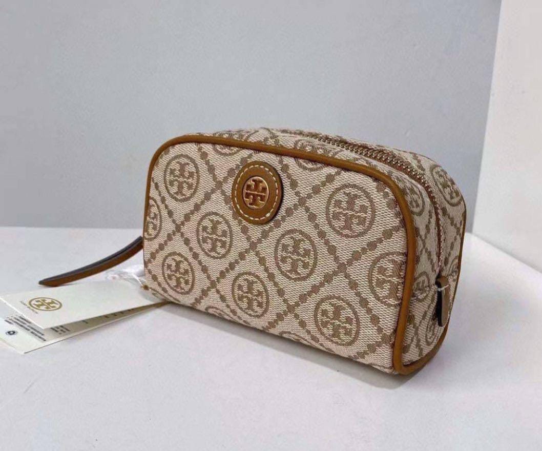 Tory Burch T Monogram Cosmetic Case Brown, Barang Mewah, Tas & Dompet ...