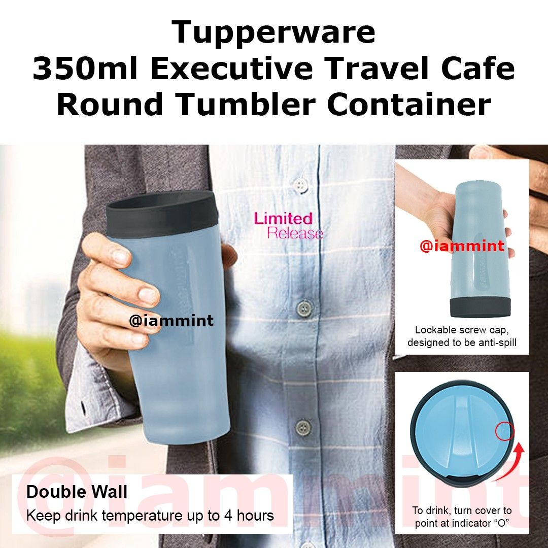 Tupperware 350 ml Executive Travel Double Wall Cafe Coffee Round Tumbler Mug Cup Container ...