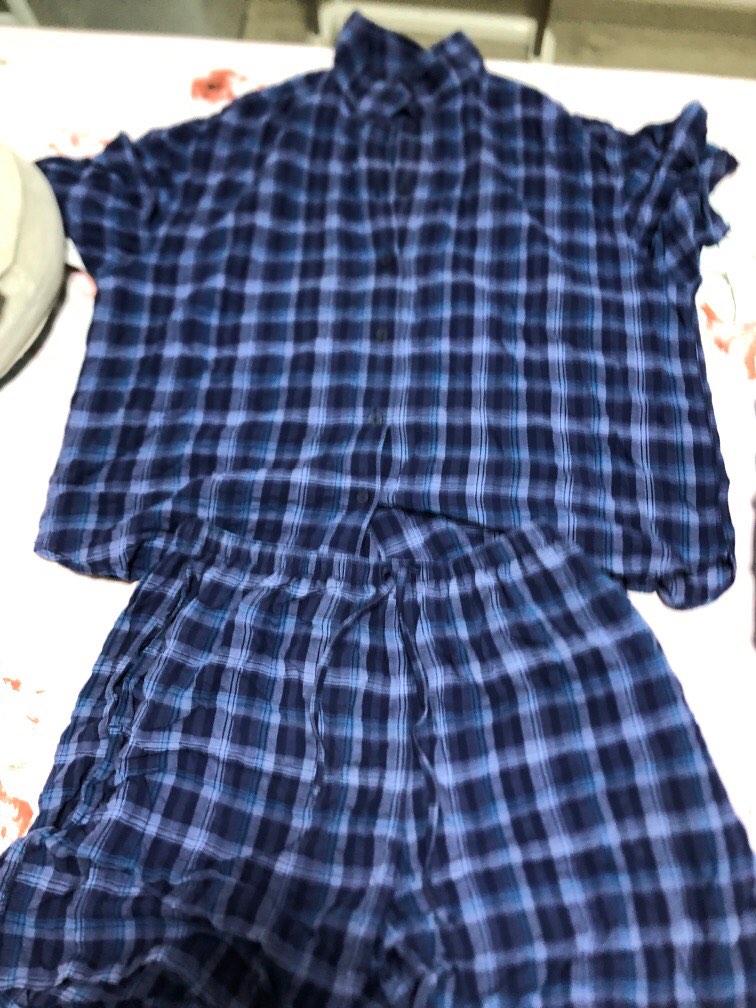 Uniqlo blue checkered Pajamas, Women's Fashion, Tops, Other Tops on ...