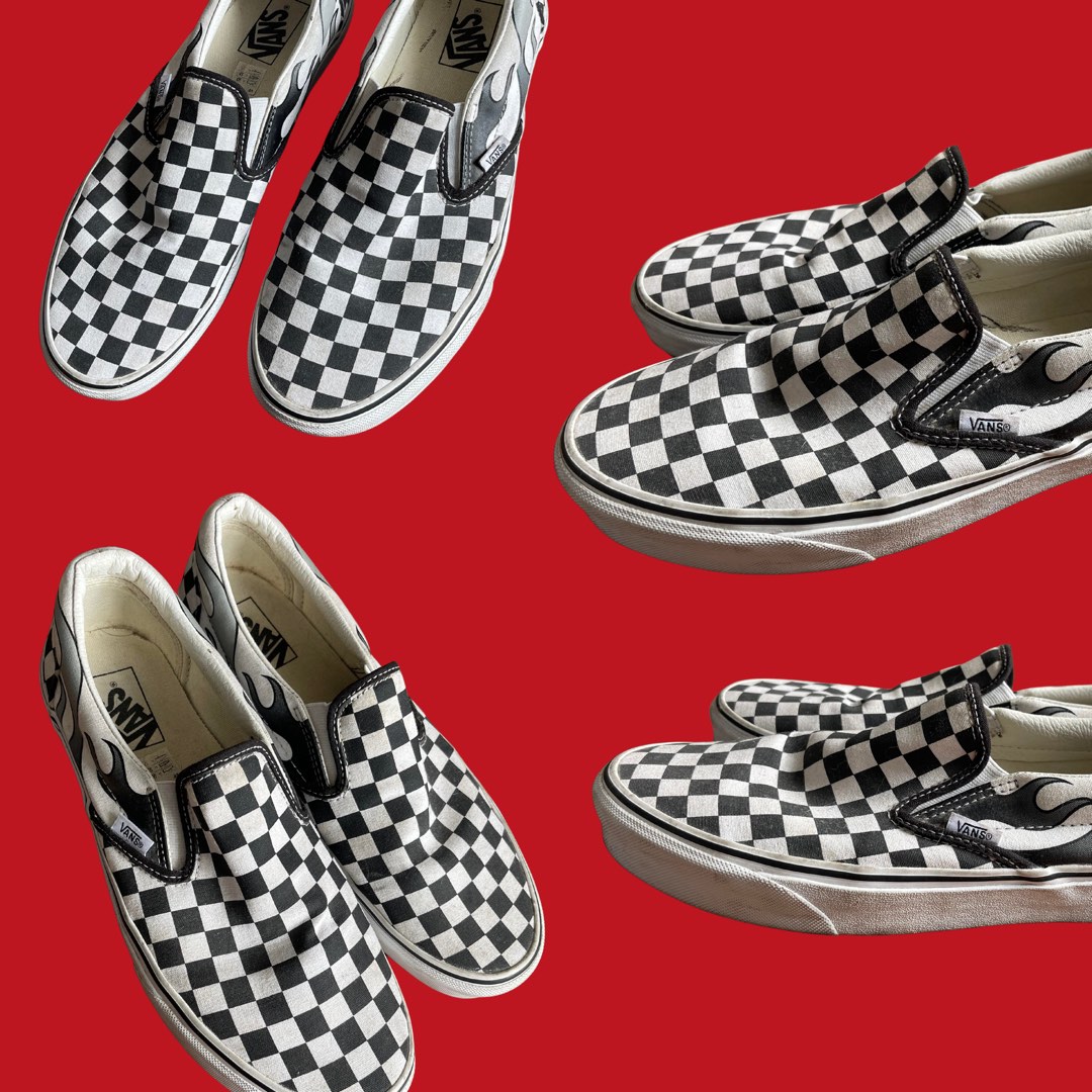Vans Checkerboard Flame Classic Slip-on Shoes on Carousell