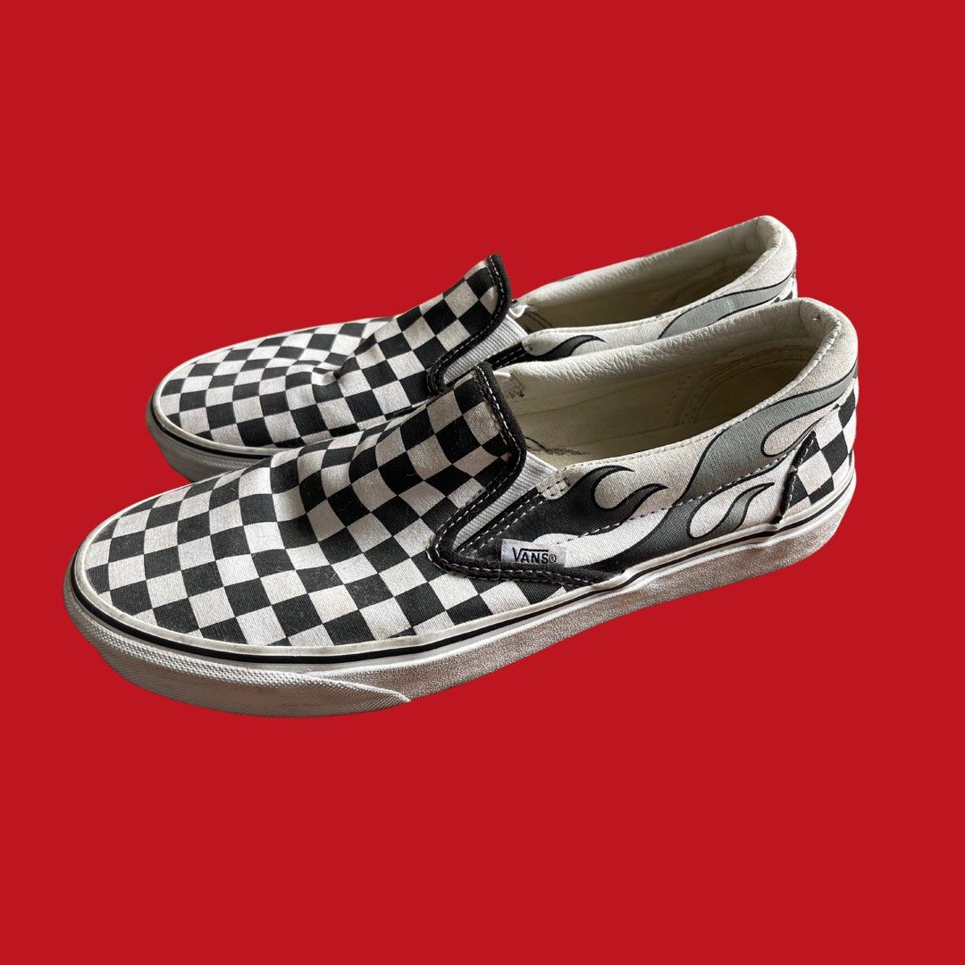 Vans Checkerboard Flame Classic Slip-on Shoes on Carousell
