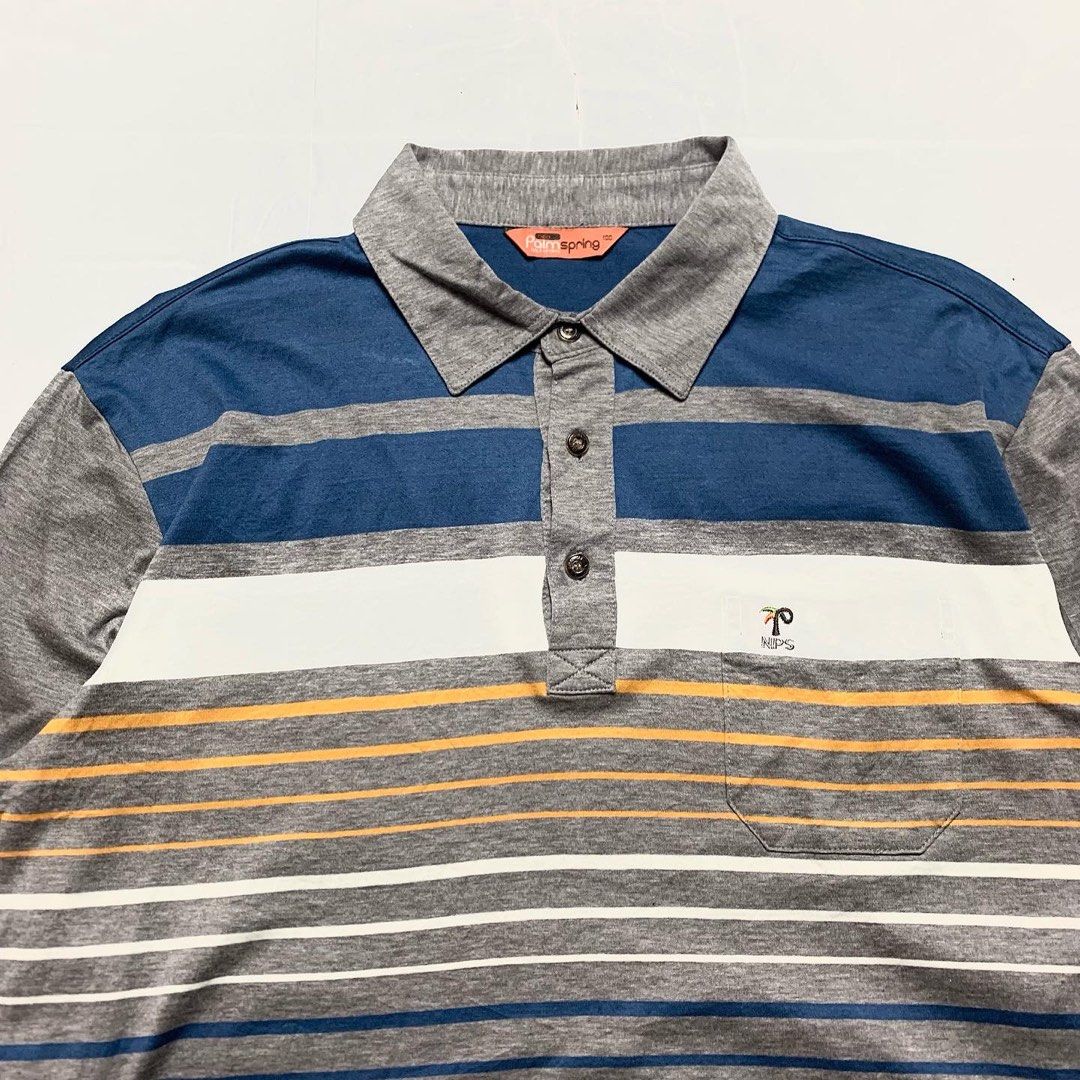 vintage rugby shirt salur stripe palm spring, Fesyen Pria, Pakaian ...