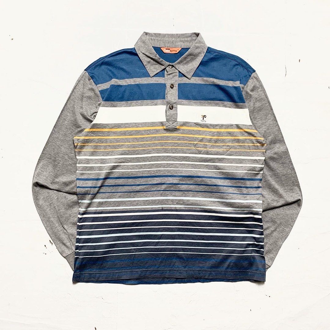vintage rugby shirt salur stripe palm spring, Fesyen Pria, Pakaian ...