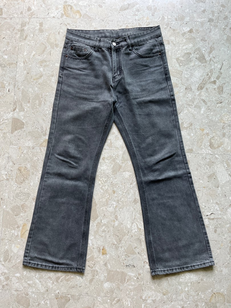 vintage washed black flared denim jeans, Men's Fashion, Bottoms, Jeans ...