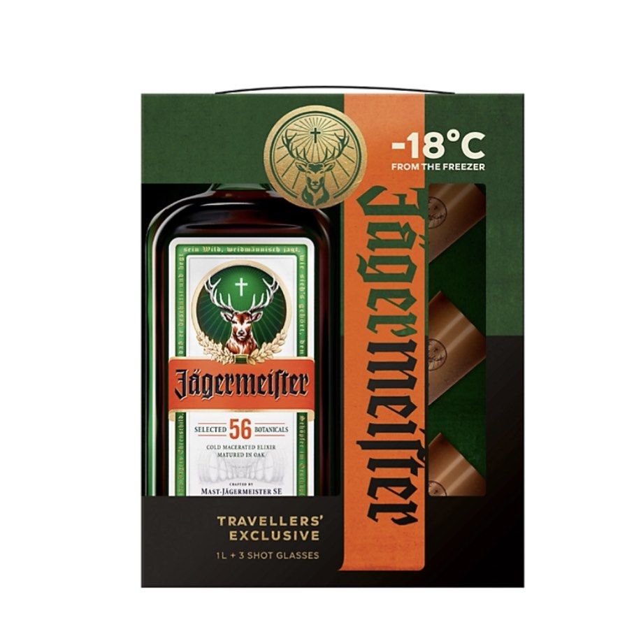 1L Jagermeister Travel Exclusive with 3 shot cups, Food & Drinks ...