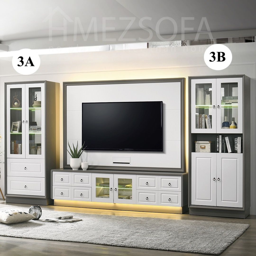 7FT FEATURE WALL + TV CONSOLE FULL SET (OPT ADD-ON CABINET), Furniture ...