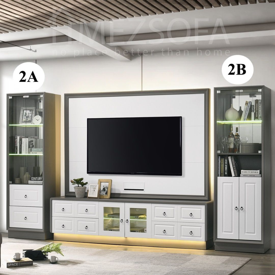 7FT FEATURE WALL + TV CONSOLE FULL SET (OPT ADD-ON CABINET), Furniture ...