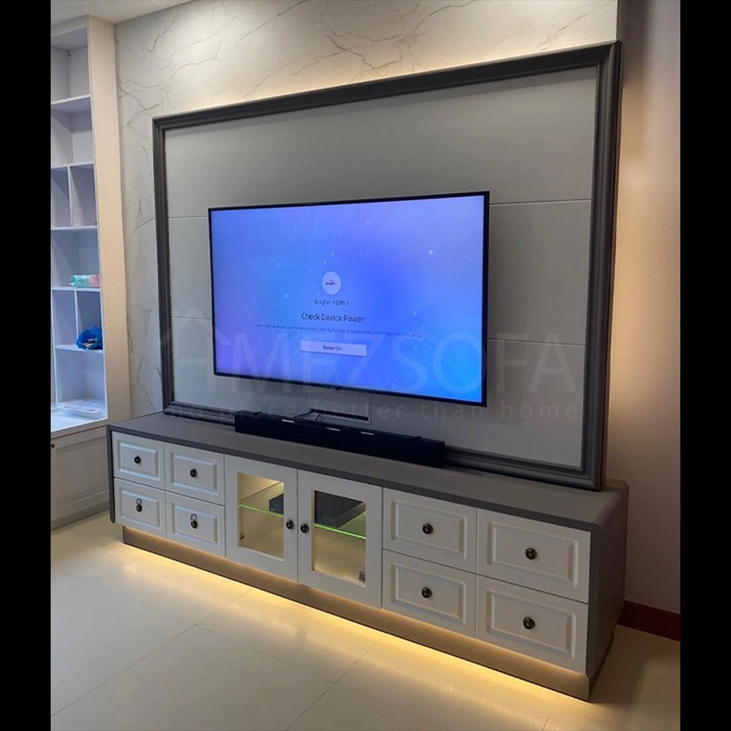 7FT FEATURE WALL + TV CONSOLE FULL SET (OPT ADD-ON CABINET), Furniture ...