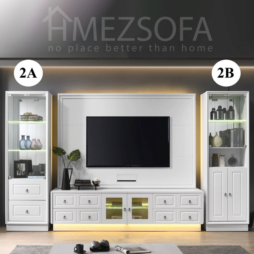 7FT FEATURE WALL + TV CONSOLE FULL SET (OPT ADD-ON CABINET), Furniture ...