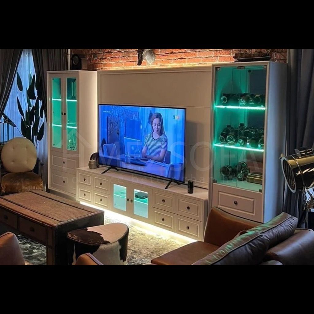 7FT FEATURE WALL + TV CONSOLE FULL SET (OPT ADD-ON CABINET), Furniture ...