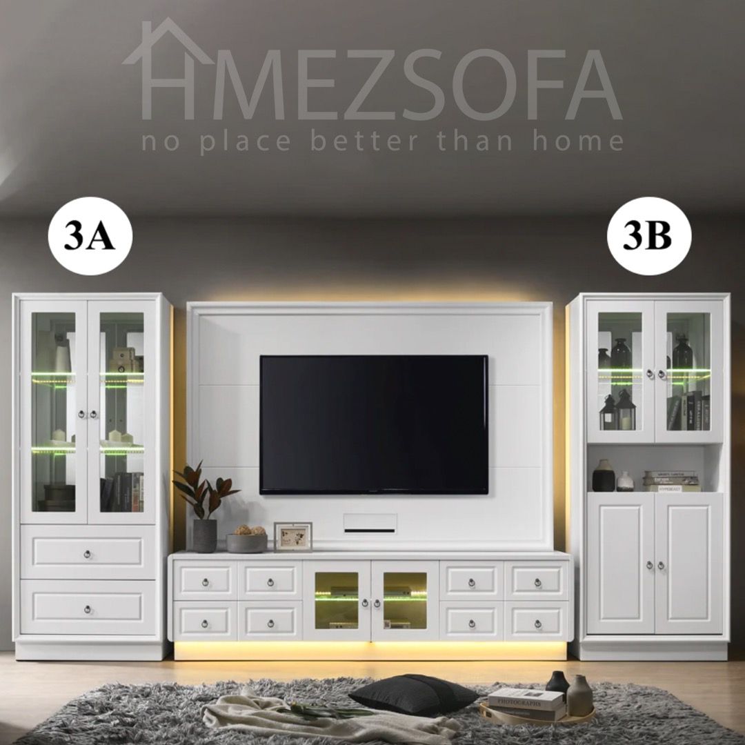 7FT FEATURE WALL + TV CONSOLE FULL SET (OPT ADD-ON CABINET), Furniture ...