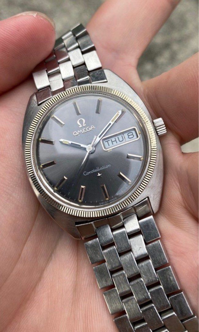 RARE Omega Constellation Grey "Ghost" Dial 18k White Gold Fluted Bezel ...