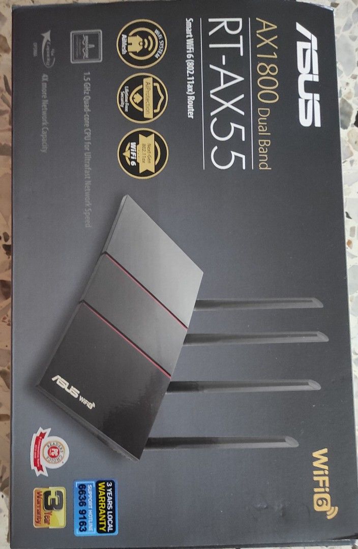 ASUS 1800 Dual Band RT AX 55 Smart WiFi 6 Router, Computers & Tech ...