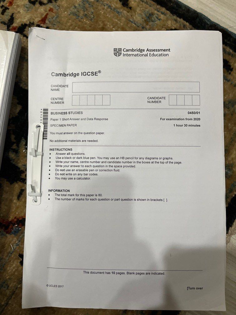 Cambridge IGCSE 0450 Business Studies Past Papers from October/November ...