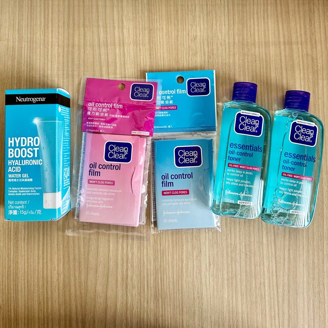 Clean & Clear Oil Control Film, Essentials Oil-free Toner, and ...