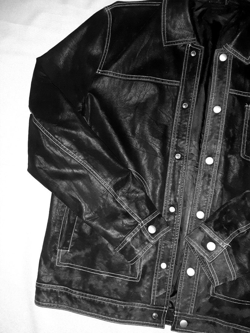 CONTRAST STITCH LEATHER JACKET on Carousell