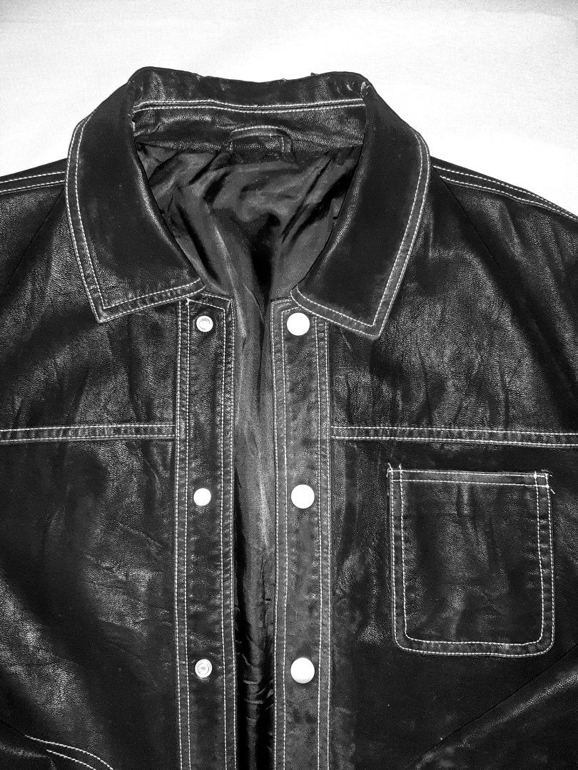CONTRAST STITCH LEATHER JACKET on Carousell